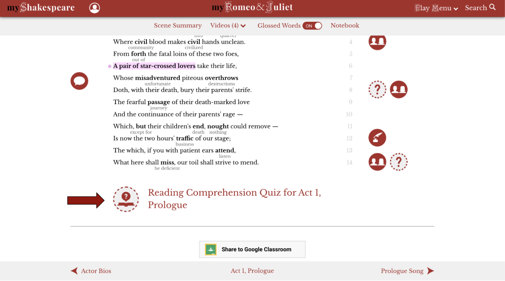 Using the Reading Comprehension Quizzes | myShakespeare